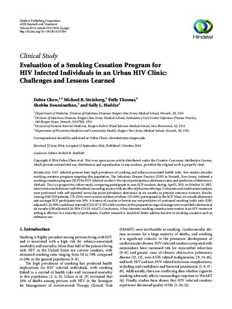 Pdf Evaluation Of A Smoking Cessation Program For Hiv Infected Individuals In An Urban Hiv