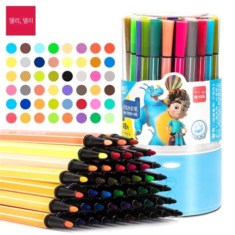 델리 48 색 수채화 펜 마커 펠트 펜 색칠 그리기 책 만화 서예 학교 용품 문구 Aliexpress