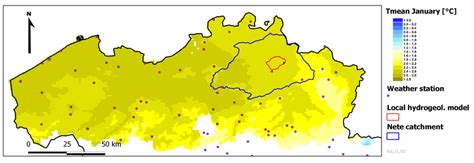 mean temperatures in january based on bme interpolation using