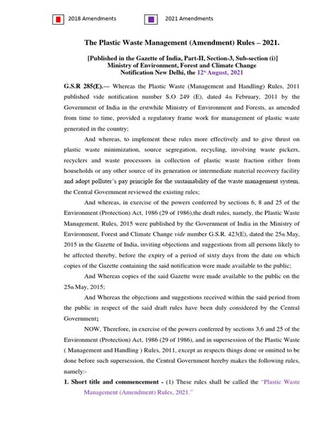 The Plastic Waste Management Amendment Rules 2021 Pdf