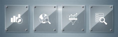 Set Server Sales Funnel With Chart Search Globe And Financial Growth