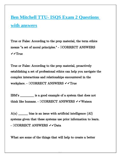 Ben Mitchell Ttu Isqs Exam 2 Questions With Answers Exams Nursing