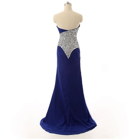 Royal Blue Sweetheart Mermaid Crystals Prom Dresses Long Women Party