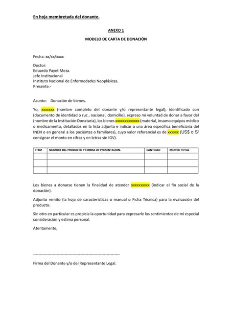 Modelo De Carta De DonaciÓn 2025