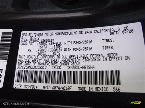 2020 Tacoma Color Code 1g3 For Magnetic Gray Metallic Photo 145425480