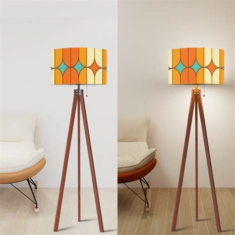 Mid Century Modern Tripod Floor Lamp Orange Teal Geometric Mod