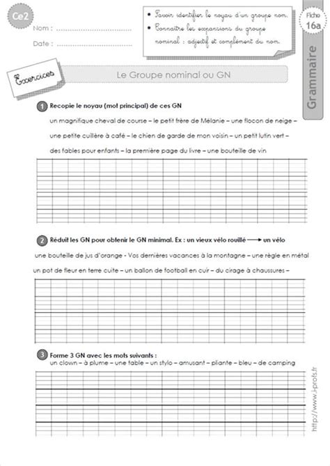 Ce2 Le Groupe Nom GRAMMAIRE