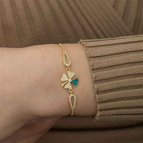 Gümüş Gold Nazarlı Yonca Bileklik Tekbirsilver