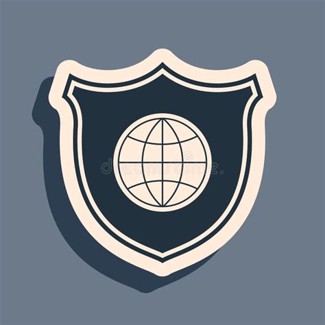 Black Shield With World Globe Icon Isolated On Grey Background Security Safety Protection