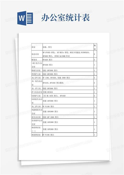 打印机统计表word模板下载 编号ldpnabkk 熊猫办公