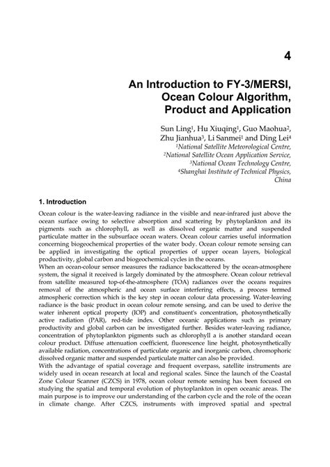 Pdf An Introduction To Fy 3 Mersi Ocean Colour Algorithm Product And Application