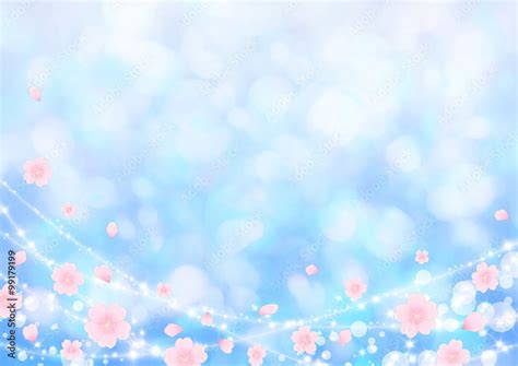 桜舞う背景 青 素材庫插圖 Adobe Stock