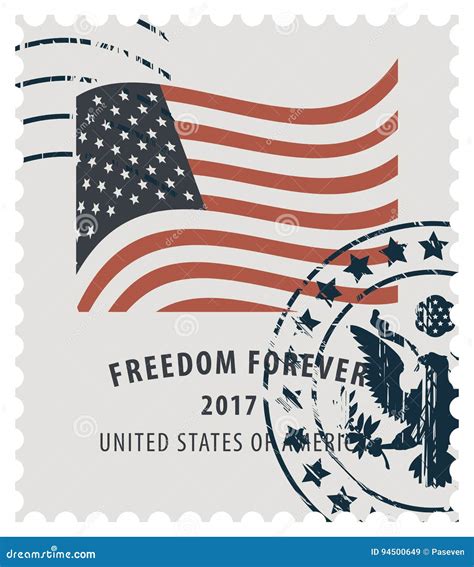 Postage Stamp With The Image Of The American Flag Stock Vector