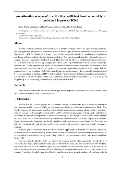 Pdf An Estimation Scheme Of Road Friction Coefficient Based On Novel Tyre Model And Improved Sckf