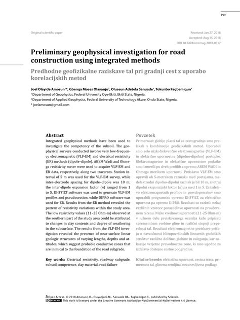 Pdf Preliminary Geophysical Investigation For Road Construction Using Integrated Methods