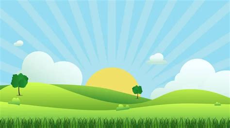 Meadow Landscape With Grass Foreground Vector Illustrationgreen Field And Sky Blue With White