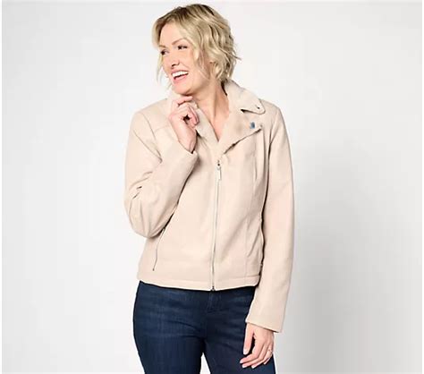 Dennis Basso Faux Leather Moto Jacket W Faux Fur Lining