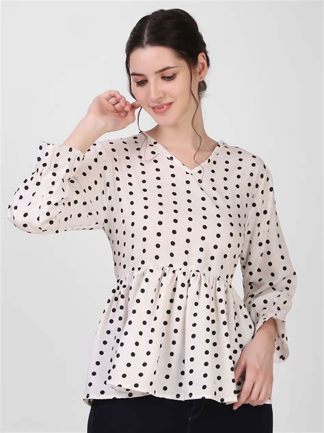 Buy Womenster White And Black Print Crepe Peplum Top Tops For Women