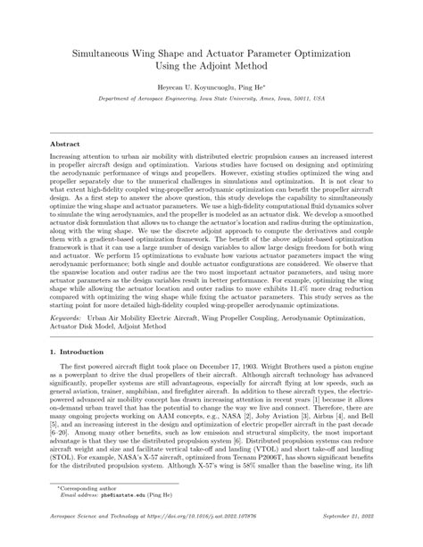 PDF Simultaneous Wing Shape And Actuator Parameter Optimization Using