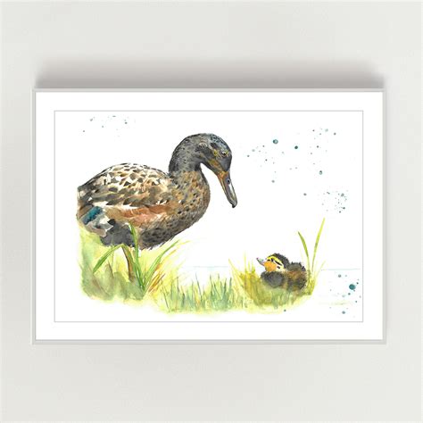 Watercolour Mummy Duck Print Loulabelle Art