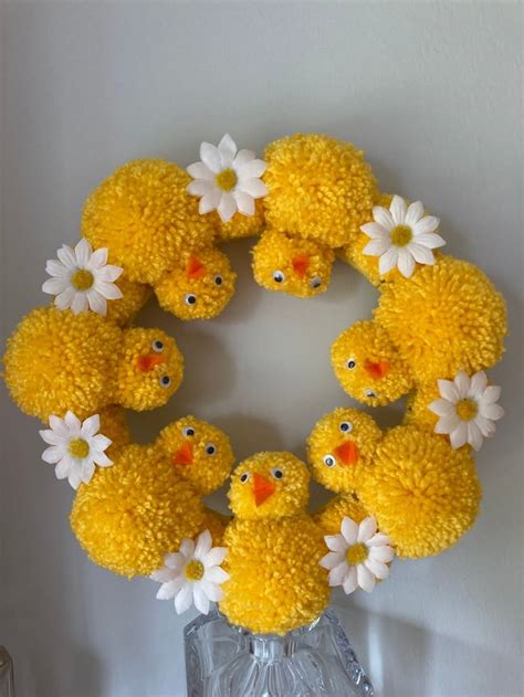 Easter Chick Pompom Wreath Easter Crafts Easter Pom Pom Crafts Diy
