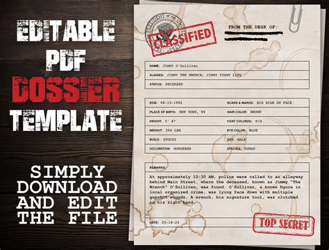 Editable Pdf Dossier Template Digital Download Customizable Top Secret File Classified