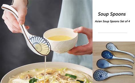 Set Of 4 Soup Spoons Asian Soup Spoon Ceramic Chinese Ceramic Long