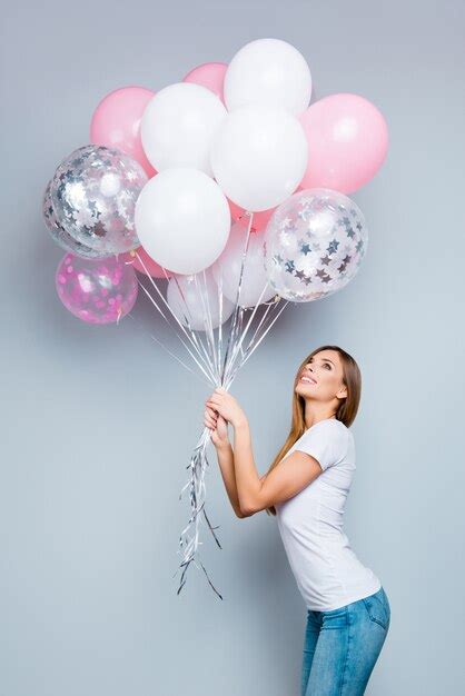 Premium Photo Beautiful Woman Posing With Balloons