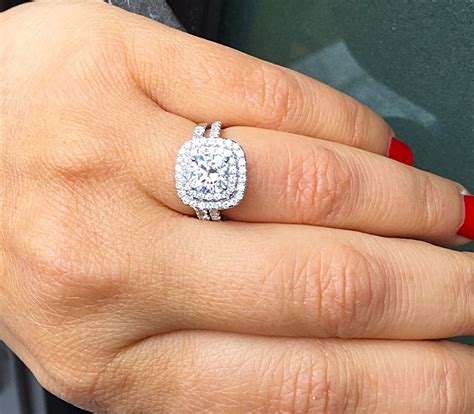 14k Solid White Gold Cushion Cut Simulated Diamond Engagement Ring And