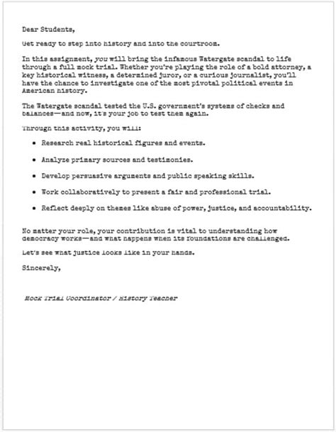 Nixon Watergate Mock Trial Complete Classroom Simulation Roles