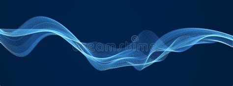 Vector Abstract Background With Wave Of Flowing Particles Over Dark Smooth Curve Shape Lines