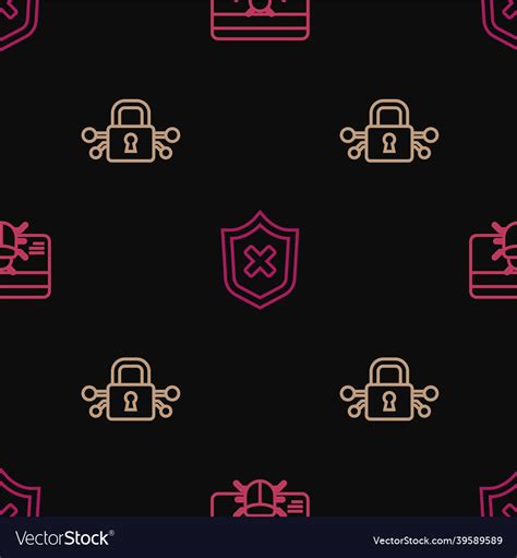 Set Line System Bug In Credit Card Cyber Security Vector Image