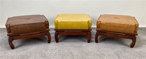 Mid Century Modern Leather Nesting Stackable Ottoman Stools 3 Pcs For