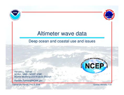 Pdf Altimeter Wave Data Deep Ocean And Coastal Use And Issues
