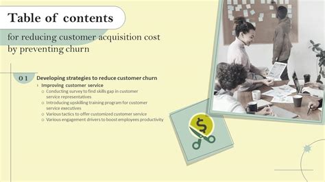 Reducing Customer Acquisition Cost By Preventing Churn Table Of Contents Ppt Example