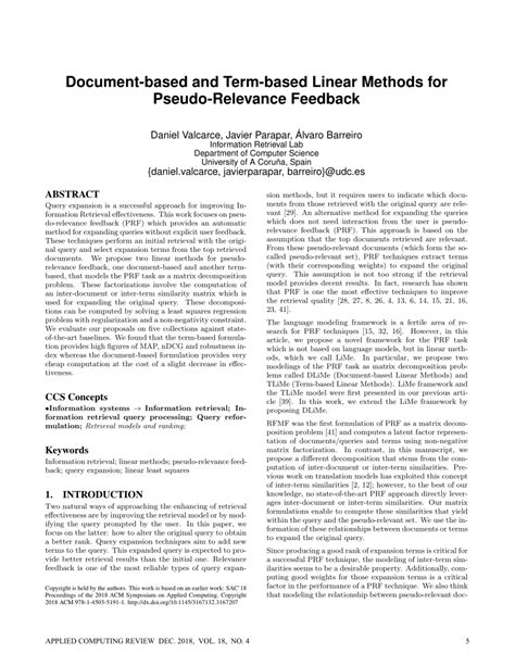 Pdf Document Based And Term Based Linear Methods For Pseudo Relevance