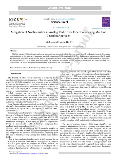 Pdf Mitigation Of Nonlinearities In Analog Radio Over Fiber Links Using Machine Learning Approach