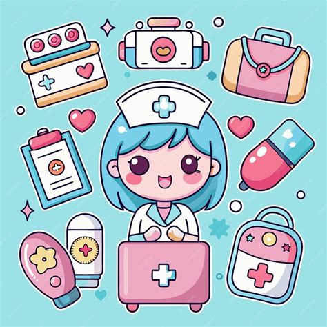 Linda Enfermera De Dibujos Animados Con Suministros Y Equipos Médicos