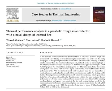 Pdf Thermal Performance Analysis In A Parabolic Trough Solar Collector With A Novel Design Of
