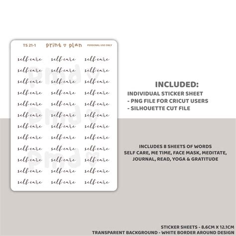 Self Care Script Set Of 8 Printable Word Stickers Digital Planner