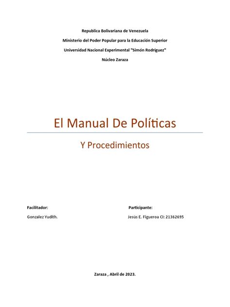 Manual De Politicas Pdf Planificación