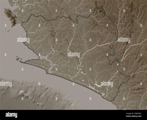 Southern Province Of Sierra Leone Elevation Map Colored In Sepia