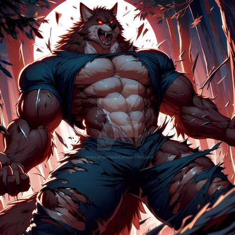 [open]wild Muscular Wolf On Night Of Lunar Eclipse By Musclefurrybara