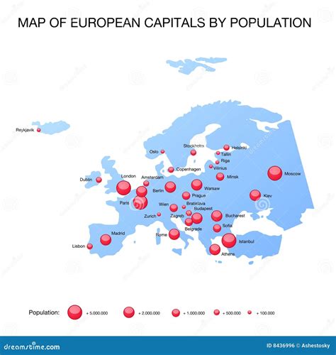 Map European Capitals By Population Stock Vector Illustration Of