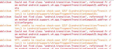 Java Could Not Find Class Androidtransitiontransition Exception
