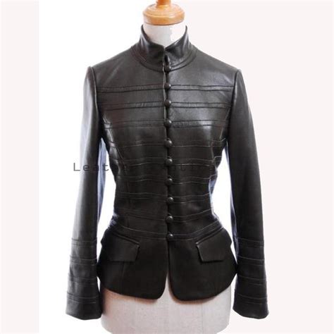 Paneled Women Leather Military Jacket Leatherexotica