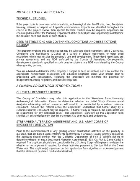 Stanislaus County California Lot Line Adjustment Application No