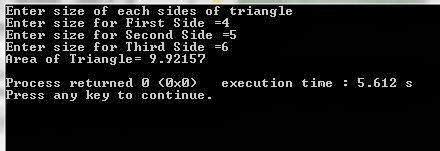 Program To Find The Area Of Any Triangle Having Values Of Three Sides C Programming Tutorial