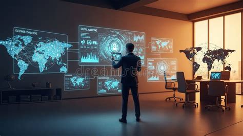 Businessman Using Futuristic Data Interface For Global Network And