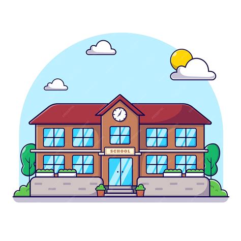 Edificio De Escuela Pública Vector De Ilustración De Icono De Punto De Referencia De Edificio